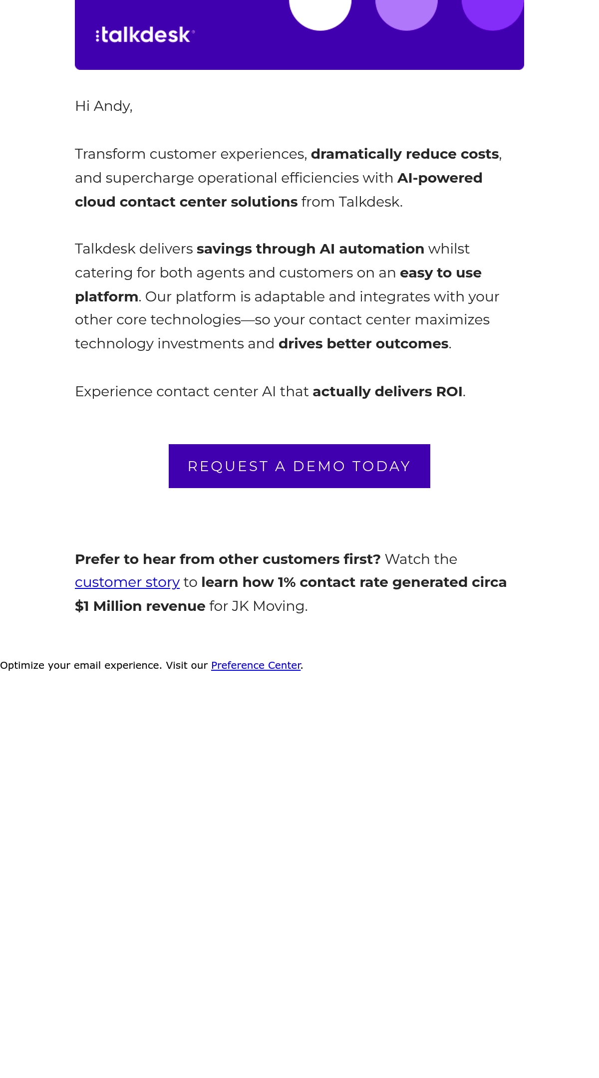 Email Inspiration from Maya Howard, Talkdesk - Email Love