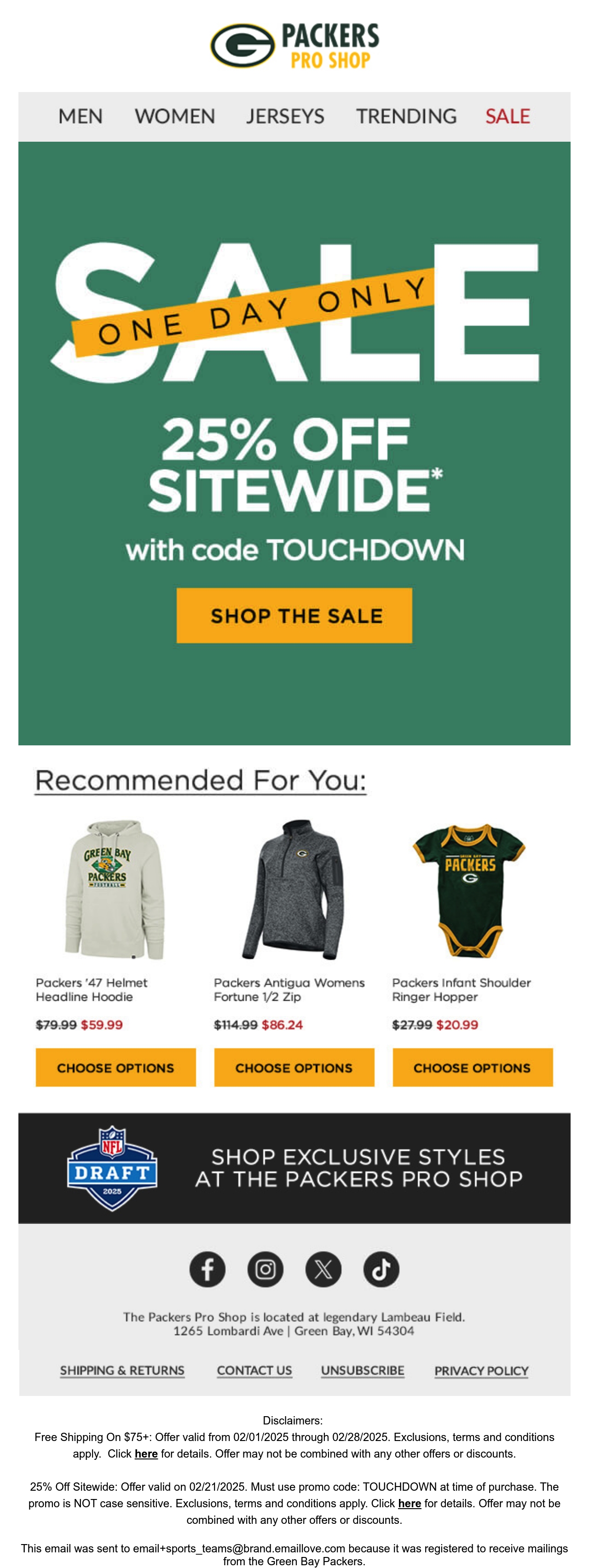 Email Inspiration from Packers Pro Shop - Email Love