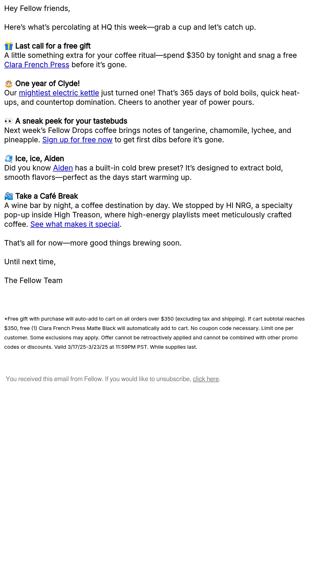 Email Inspiration from Fellow - Email Love