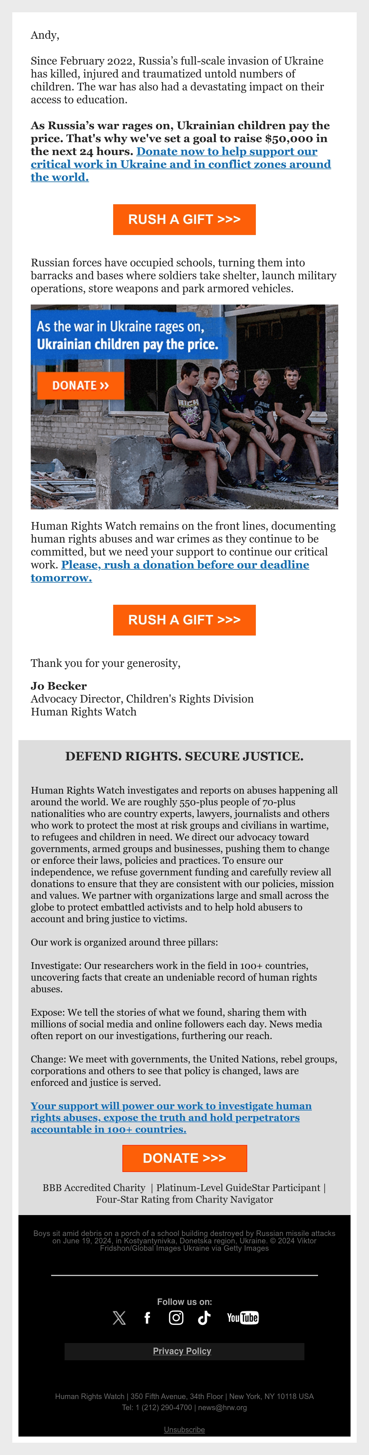 Email Inspiration from Jo Becker, Human Rights Watch - Email Love