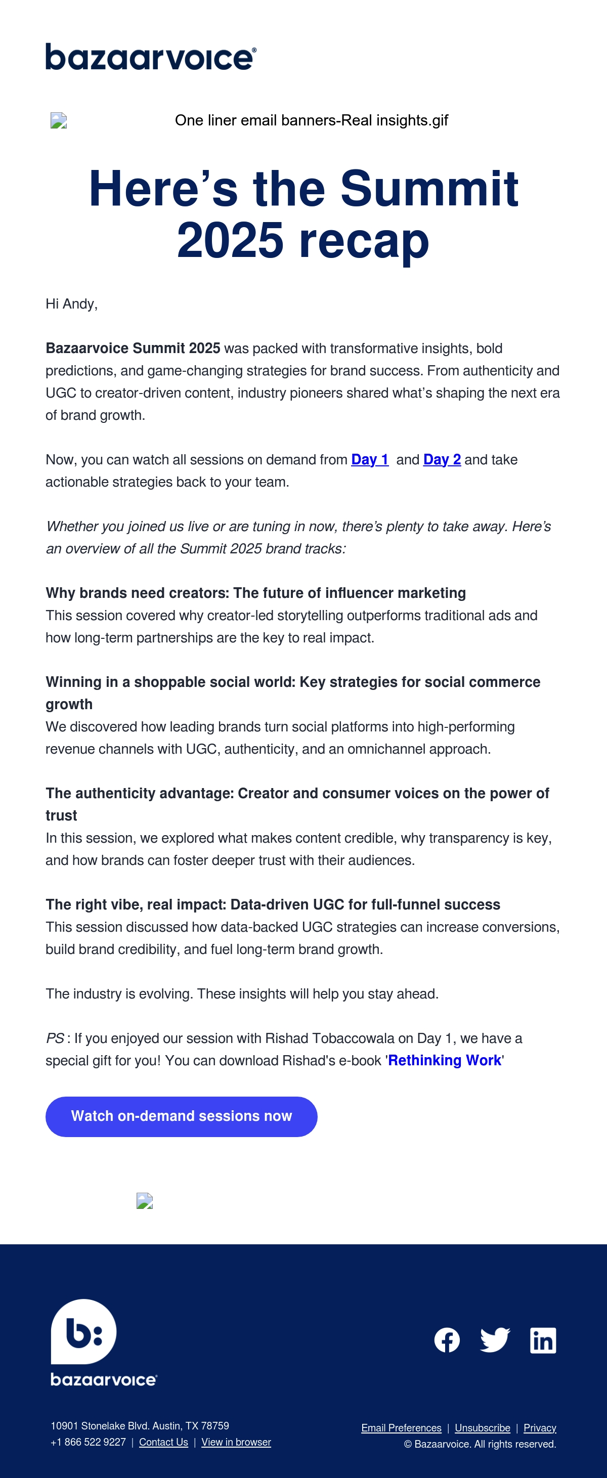 Email Inspiration from Kate at Bazaarvoice - Email Love