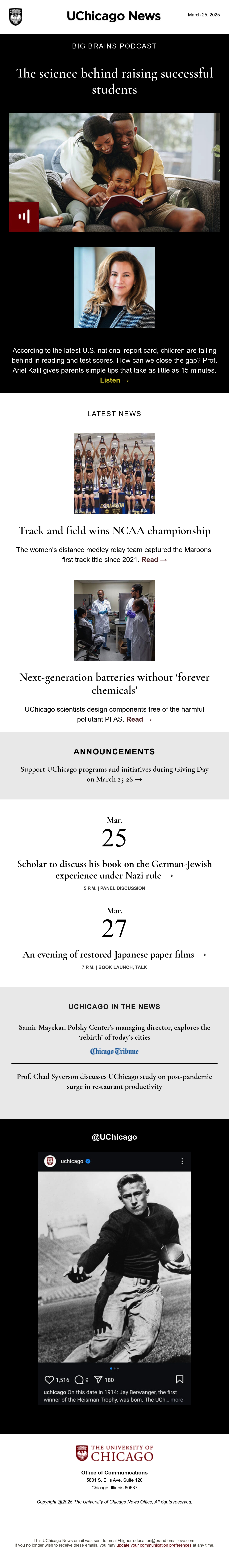 Email Inspiration from UChicago News - Email Love