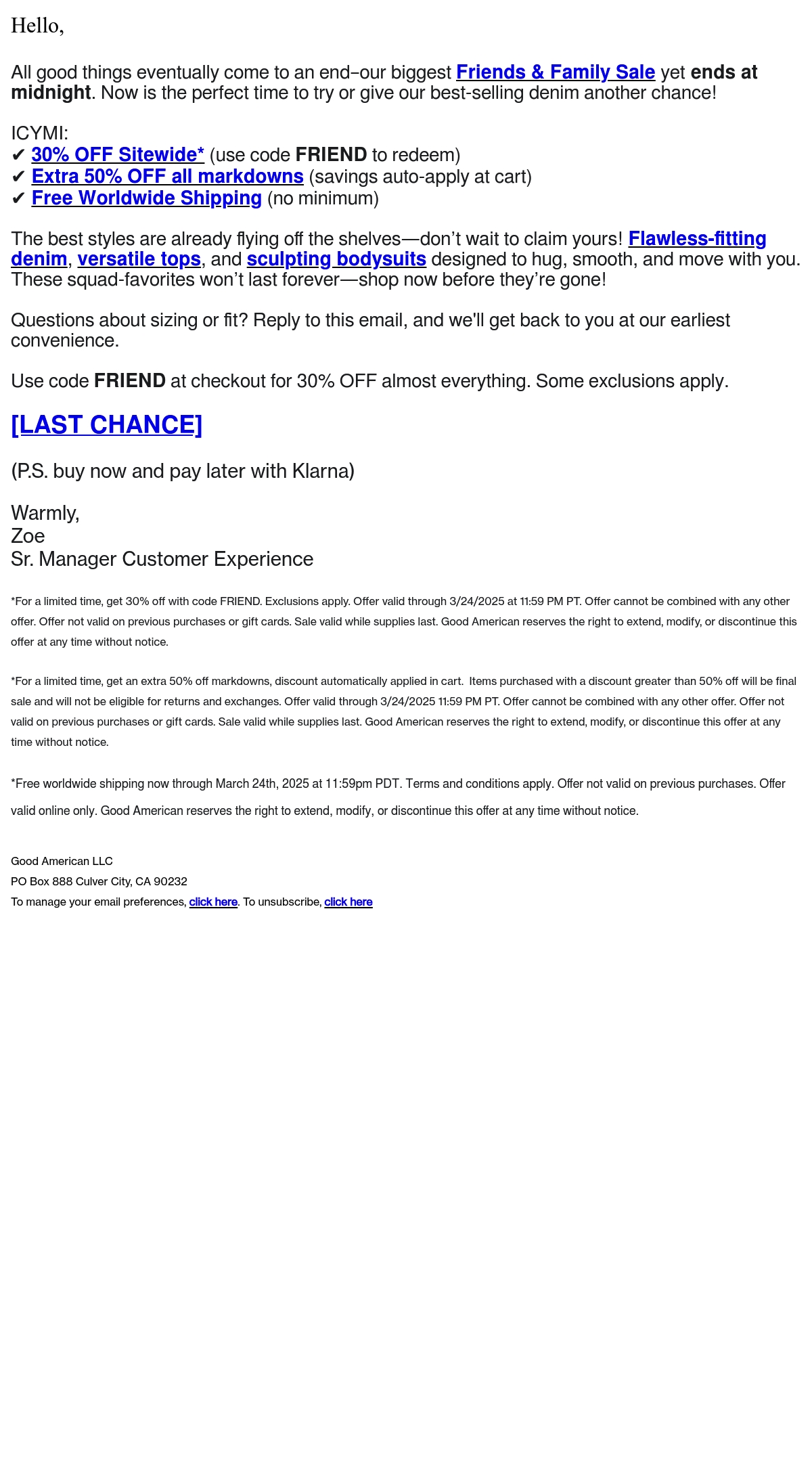 Email Inspiration from Zoe @ GOOD AMERICAN - Email Love