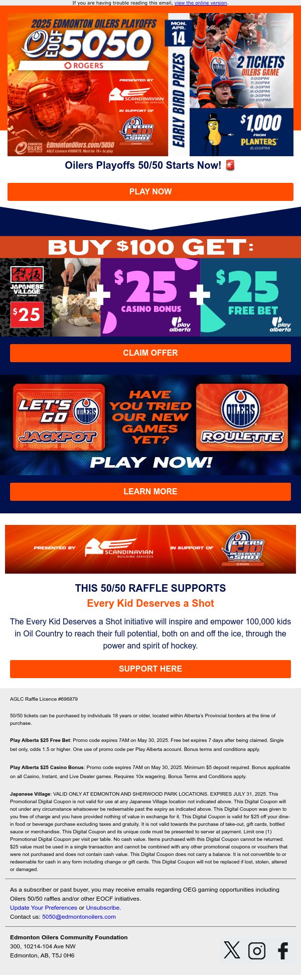 Email Inspiration from Edmonton Oilers Community Foundation - Email Love