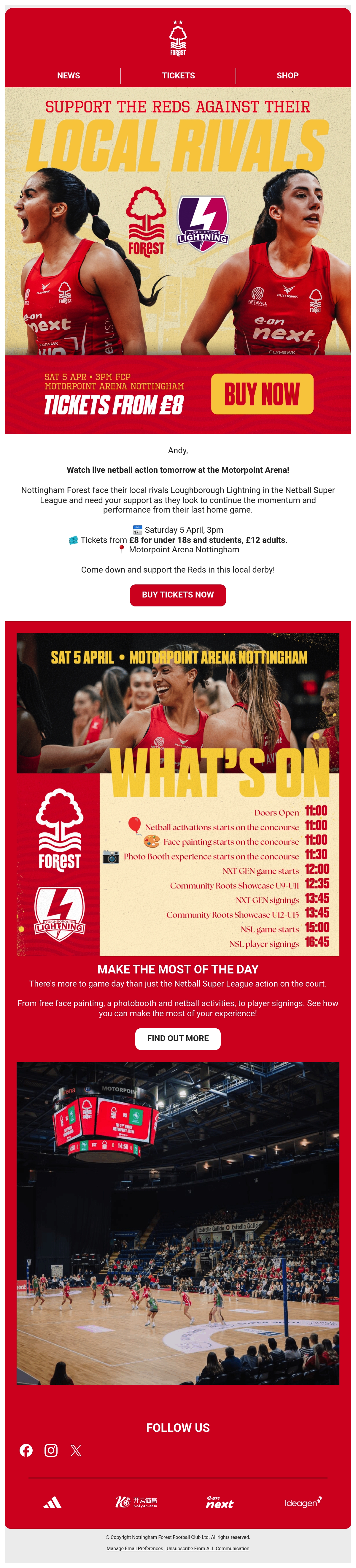 Email Inspiration from Nottingham Forest Netball - Email Love