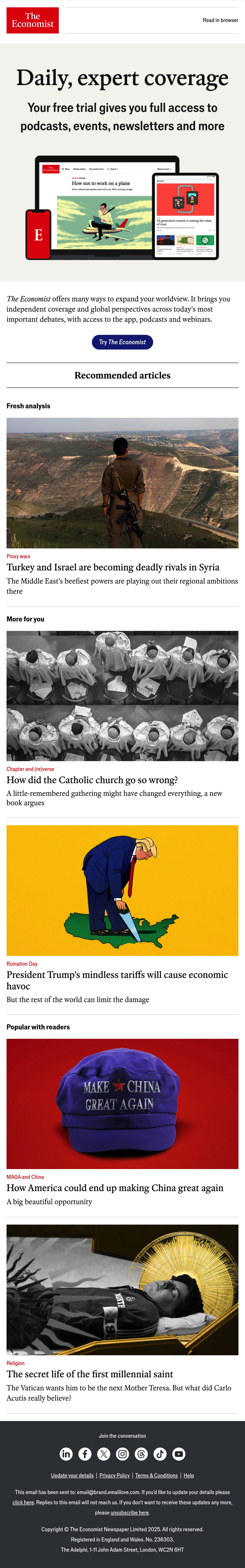 Email Inspiration from The Economist - Email Love